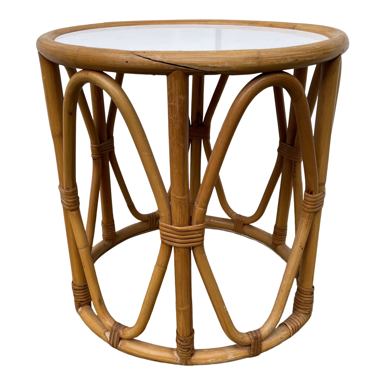 Mid-Century Rattan Round Table or Stool | Chairish