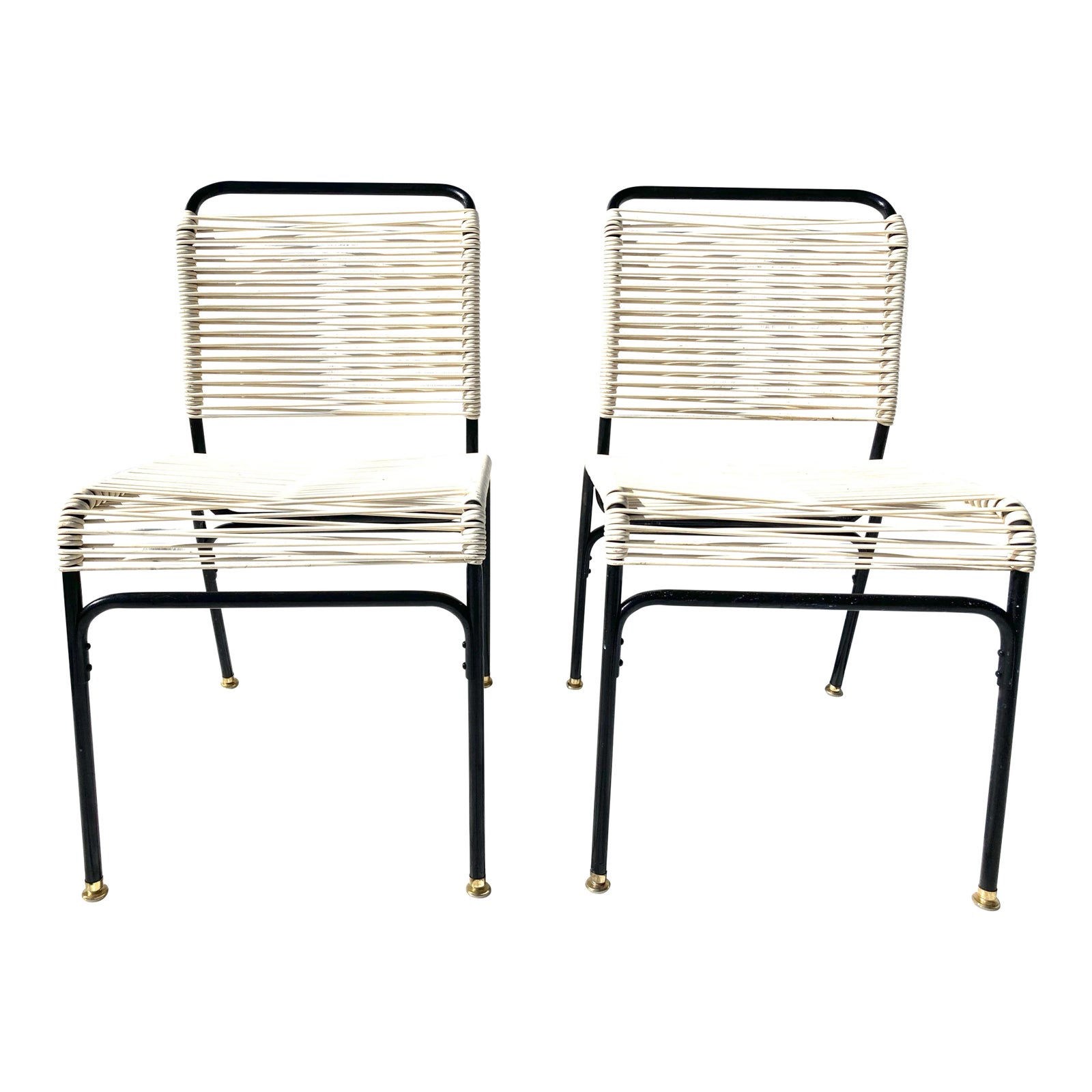 Vintage Spaghetti Chairs in Black & Beige - A Pair | Chairish
