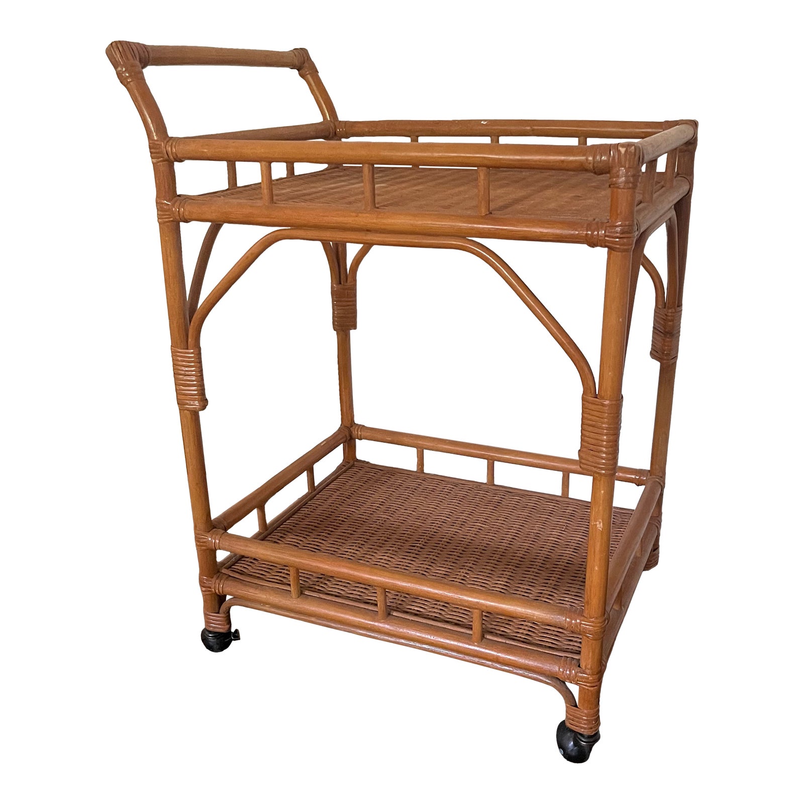 1970s Vintage Rattan Bar Cart | Chairish