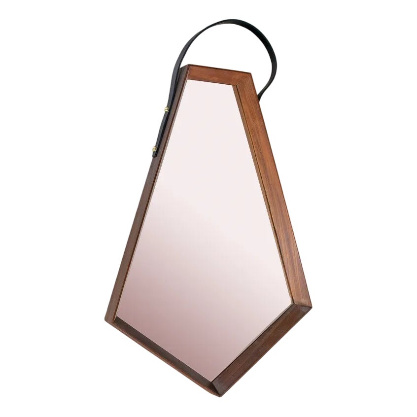 Italian Pentagon-Shaped Walnut Frame Mirror, 1960s | Chairish