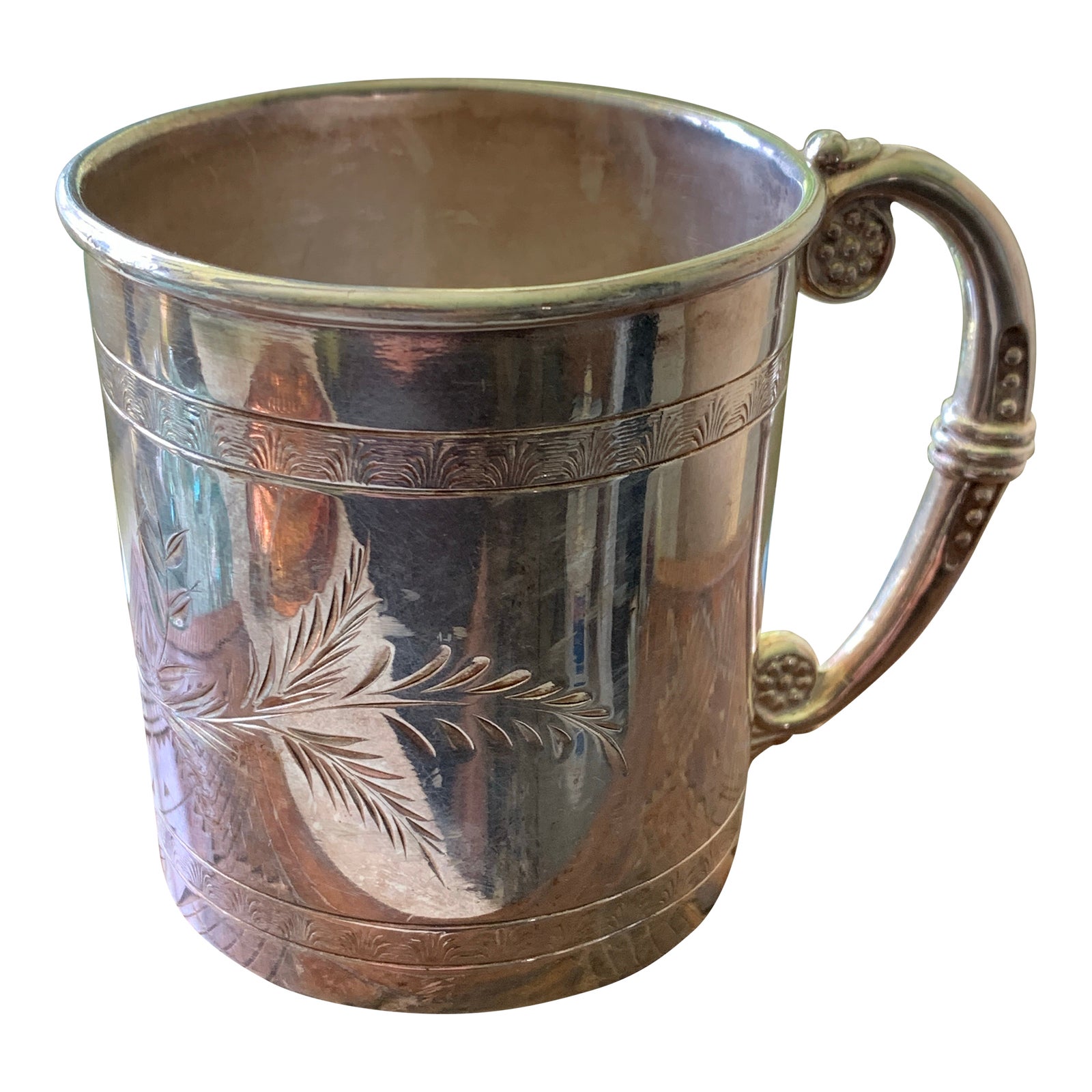 Antique Engraved Aesthetic Movement Silver Plate Cup | Chairish