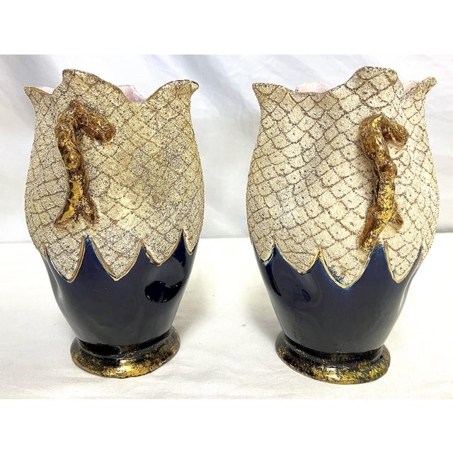 1950's English Thomas Forester Majolica Ceramic Vases- a Pair | Chairish