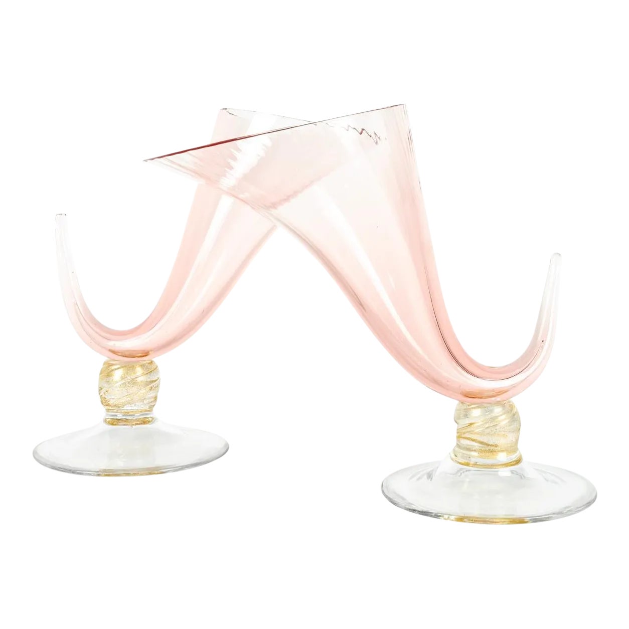 1950s Murano Glass Ram Horn Art Deco Style Vases - a Pair | Chairish