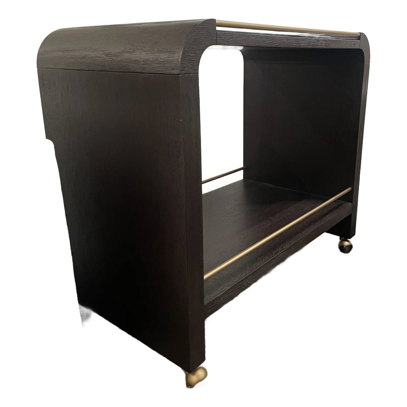 Waterfall Edge Bar Cart With Antique Brass Railings | Chairish