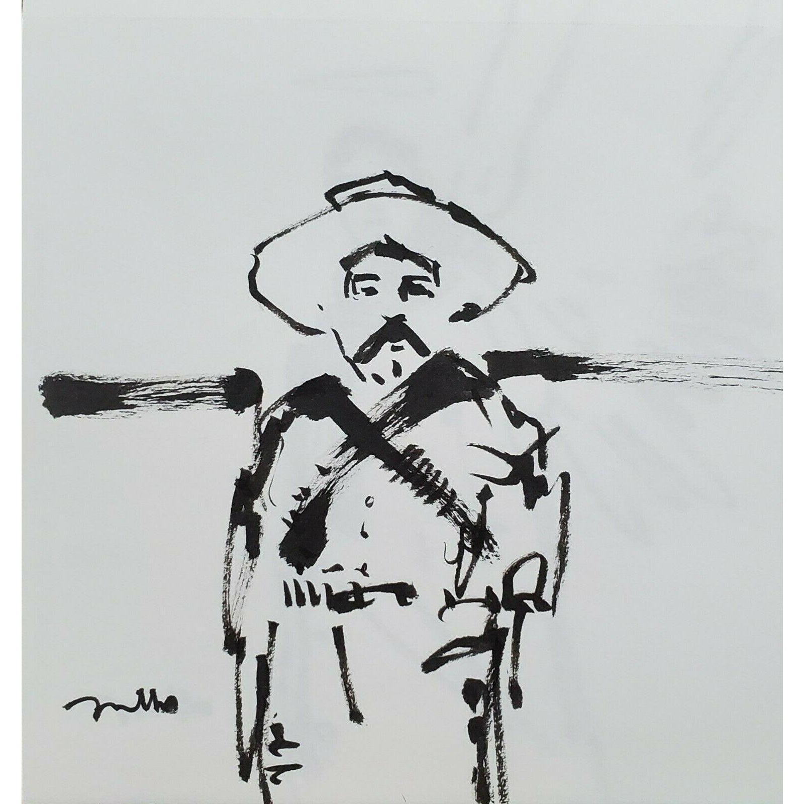 "Mexican Revolution Soldier II" Contemporary Minimalist Figurative Ink ...