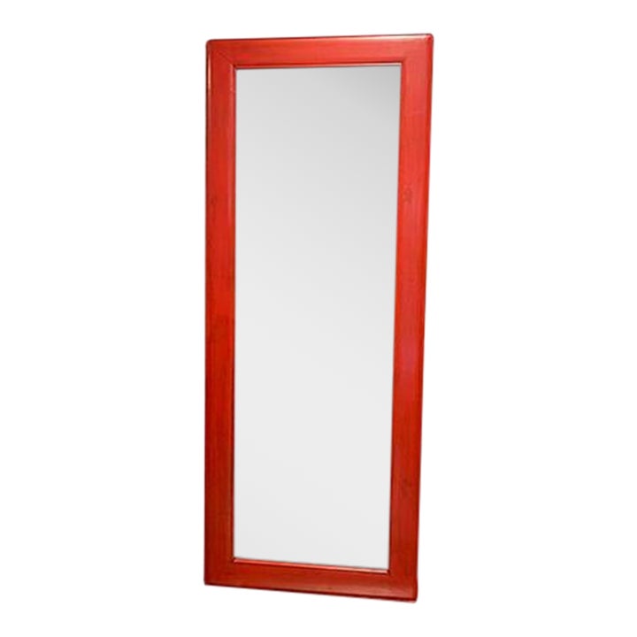 1990s Asian Red Lacquer Floor Mirror | Chairish
