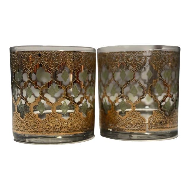 1960s Culver Double on the Rocks Valencia Glasses- Set of 2 | Chairish