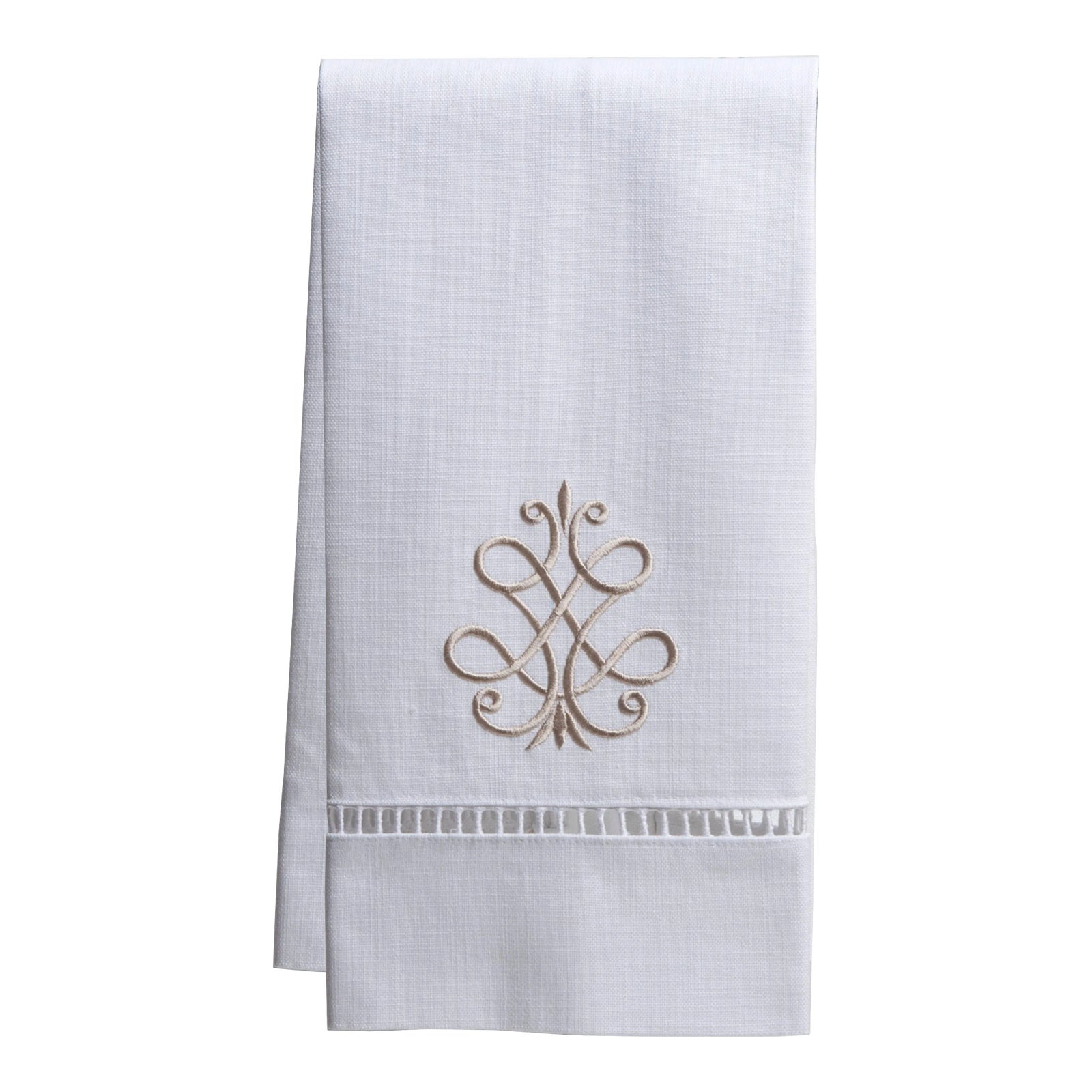 French Scroll Beige-White Linen Ladder Lace Embroidered Bath Towel ...