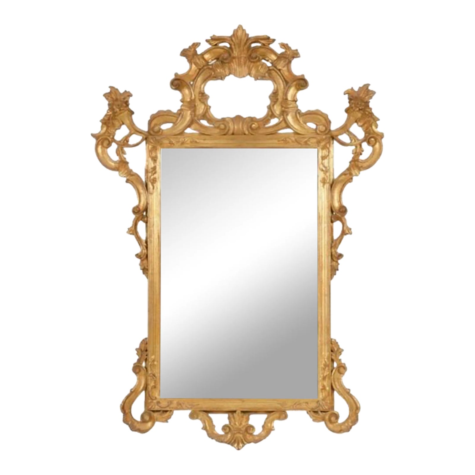 Carved Giltwood Italian Rococo Style Mirror | Chairish
