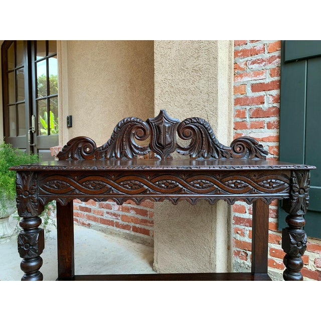 Antique English Carved Oak Hall Foyer Table Renaissance Style Console ...