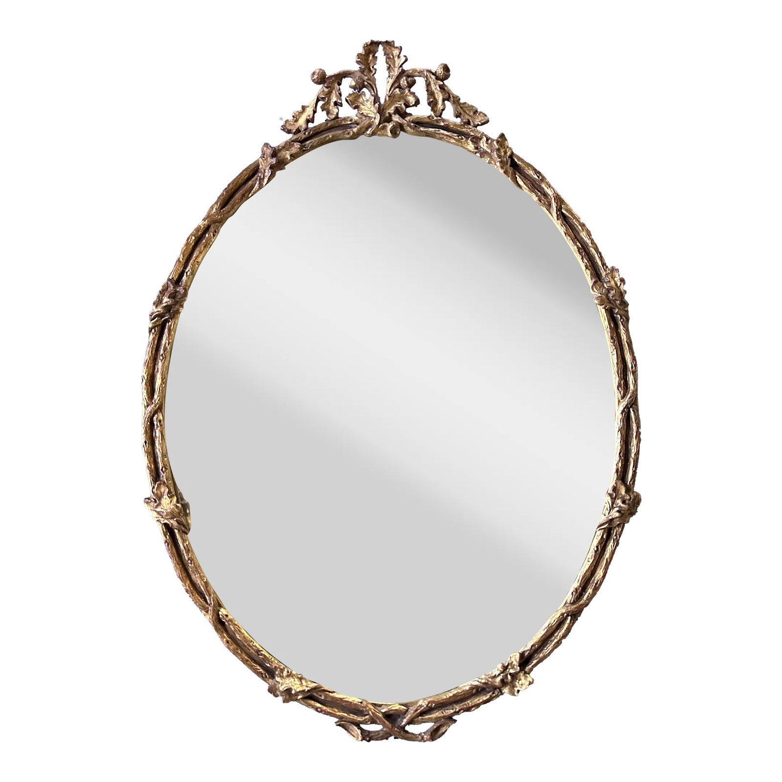 Carver's Guild Oak Leaves and Twigs Oval Wall Mirror | Chairish