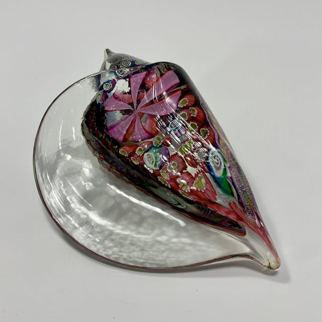 1990s James Novak Colorful Conch Shell Art Glass Paper Weight | Chairish