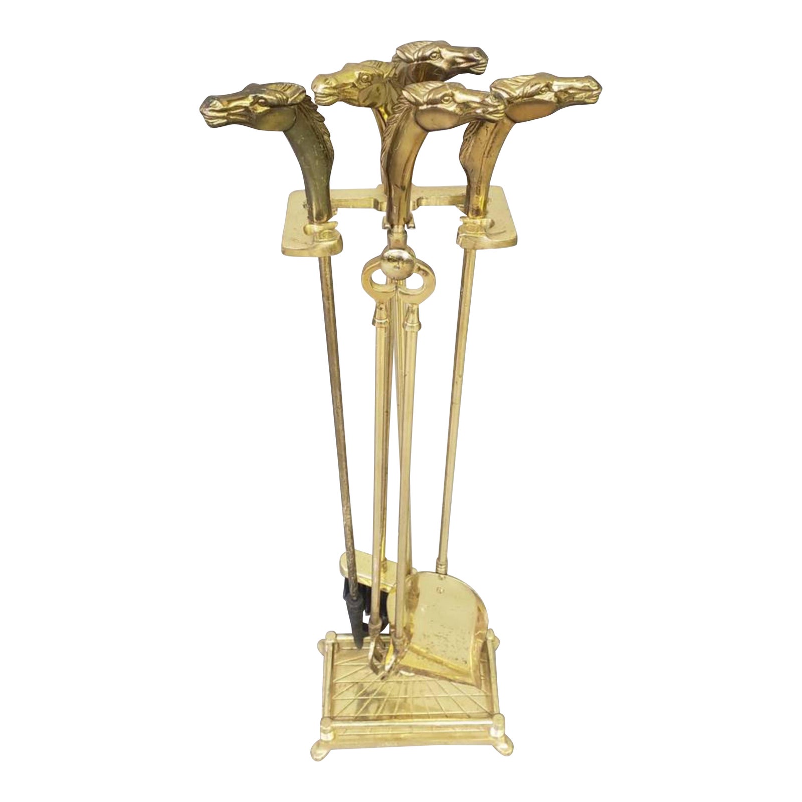 Vintage Five- Piece Solid Brass Horse Head Fire Tool Set in Very Good ...
