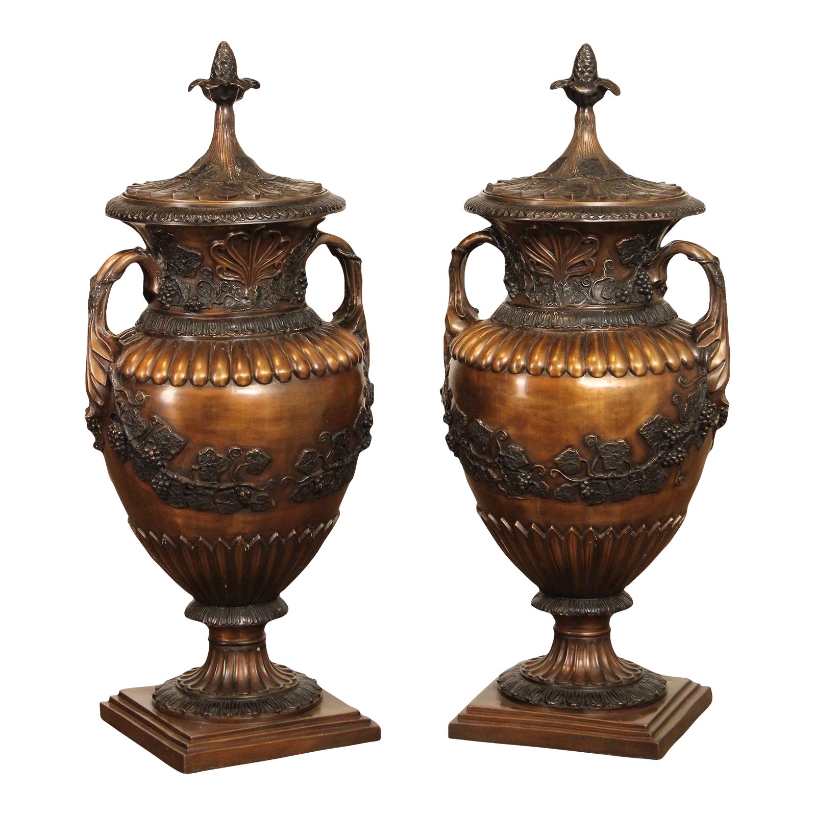 Roman Classical Style Palatial Bronze Urns - A Pair | Chairish