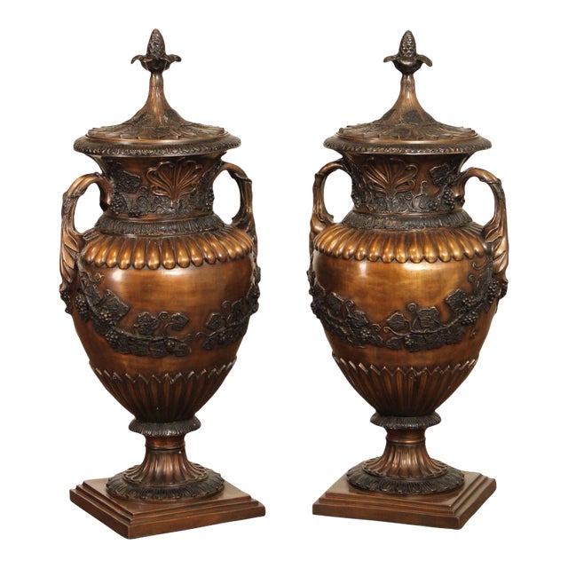 Roman Classical Style Palatial Bronze Urns - A Pair | Chairish