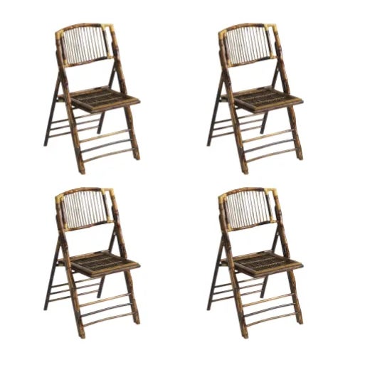Folding Rattan Chairs, Set of 4, Brown, Rattan | Chairish