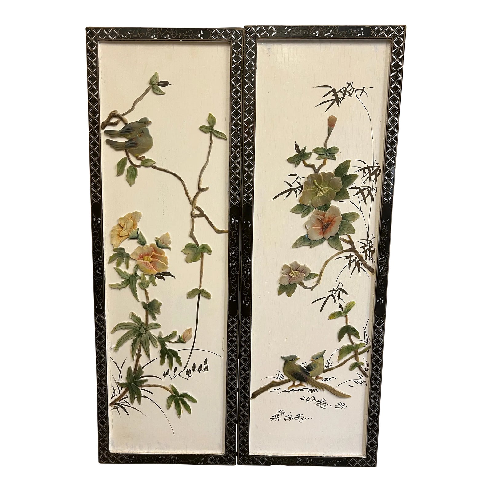 Vintage Chinese Wall Hanging Screens - Pair -2 | Chairish