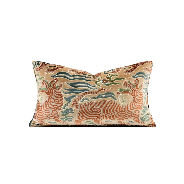 New Chinese Auspicious Tiger Pattern Wave Waist Pillow | Chairish