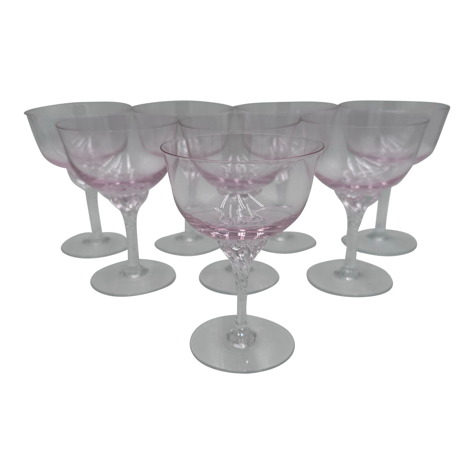Set of 8 Sasaki Coronation Pink Crystal Champagne Coupes, 1990s | Chairish
