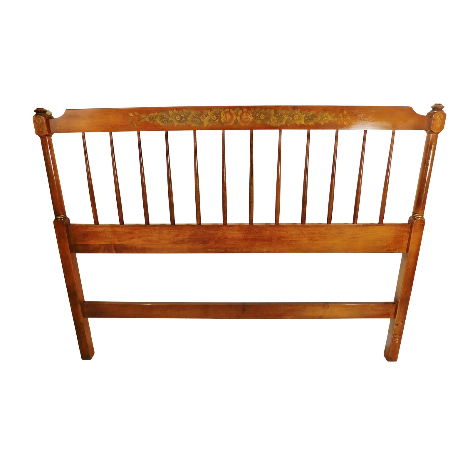 Vintage 1970s L. Hitchcock Harvest Solid Maple Wood Stenciled Full/Queen Size Headboard | Chairish