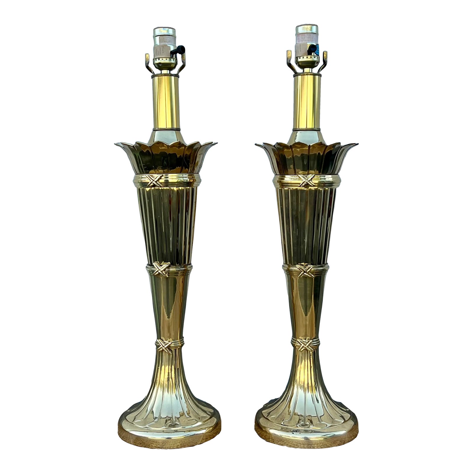 Mid Century Solid Brass Sheaf of Wheat Table Lamps- a Pair | Chairish