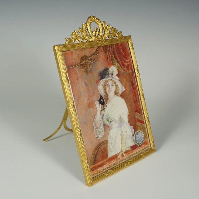 Early 1900s Antique French Miniature Portrait Lady With Mask Painting ...