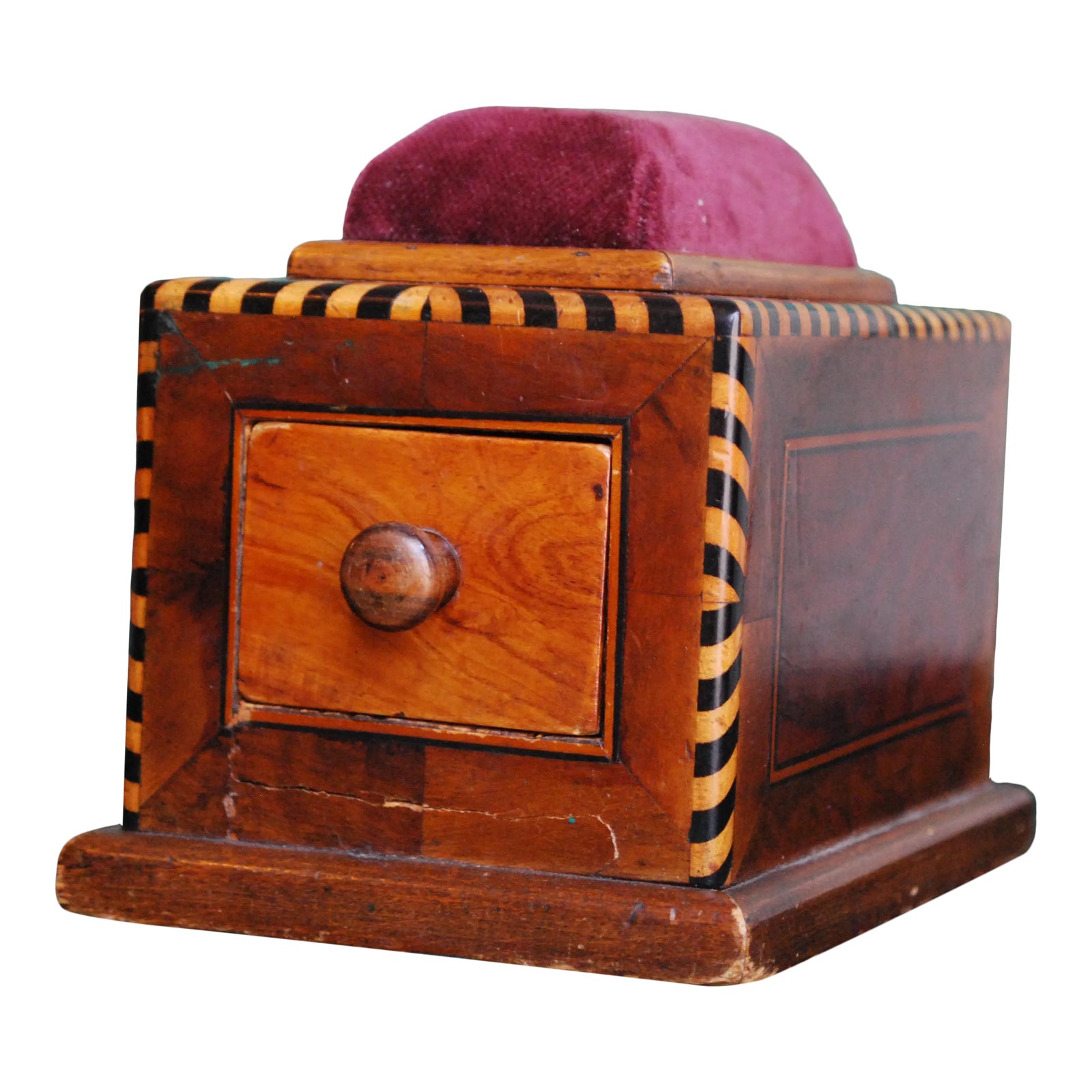 Wooden Inlay Pin Cushion Box With Drawer | Chairish