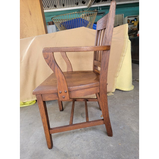 Mid 20th Century Vintage Oak Banker's Arm Chair | Chairish