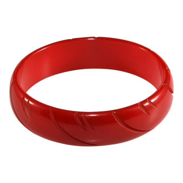 1930s Bakelite Bangle Bracelet Lipstick Red Carved | Chairish
