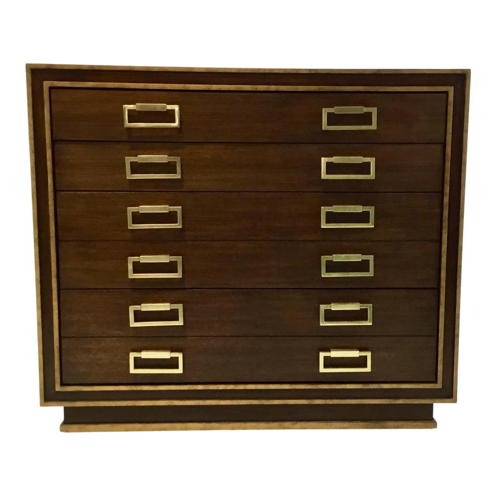 Currey and Company Modern Walnut Finished Wood and Brass Metal Benedict ...