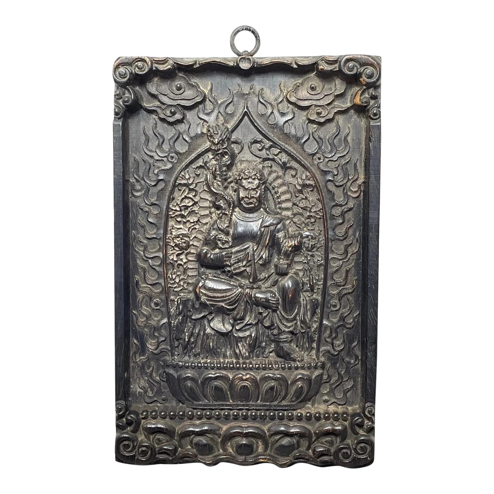Late Qing Chinese Buddhist Carved Wall Sculpture – Wrathful Vajrapāṇi ...