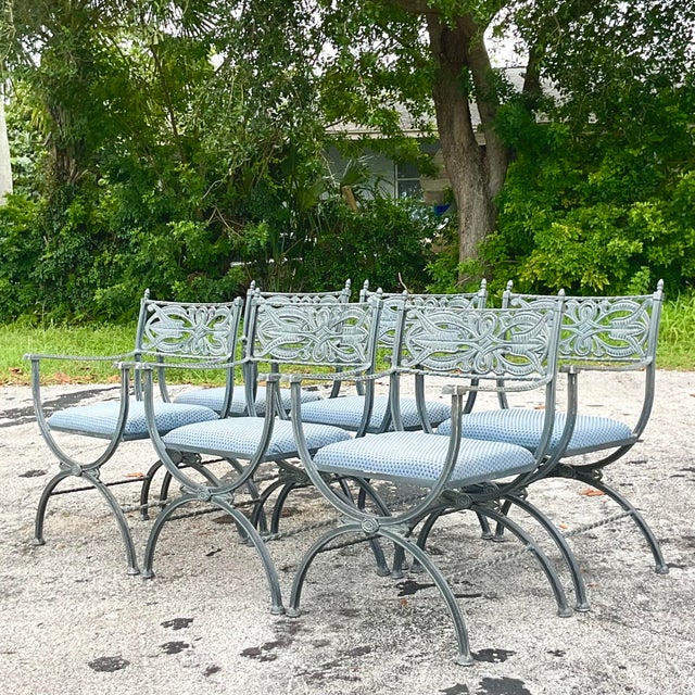 Vintage a Coastal Cast Aluminum Outdoor Dining Chairs - Set of Six ...