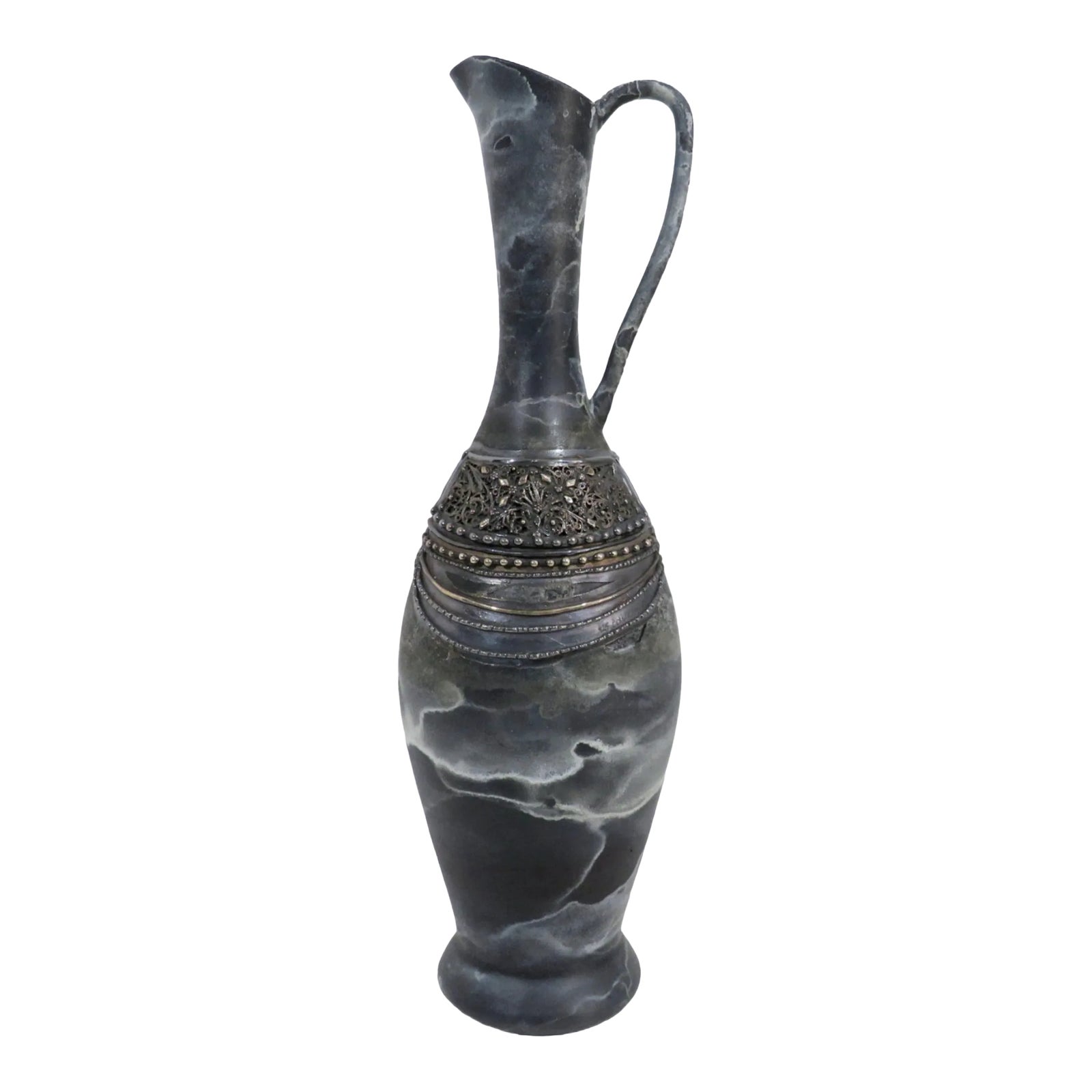 1980s Decorative Glass Ewer With Silver Overlay | Chairish