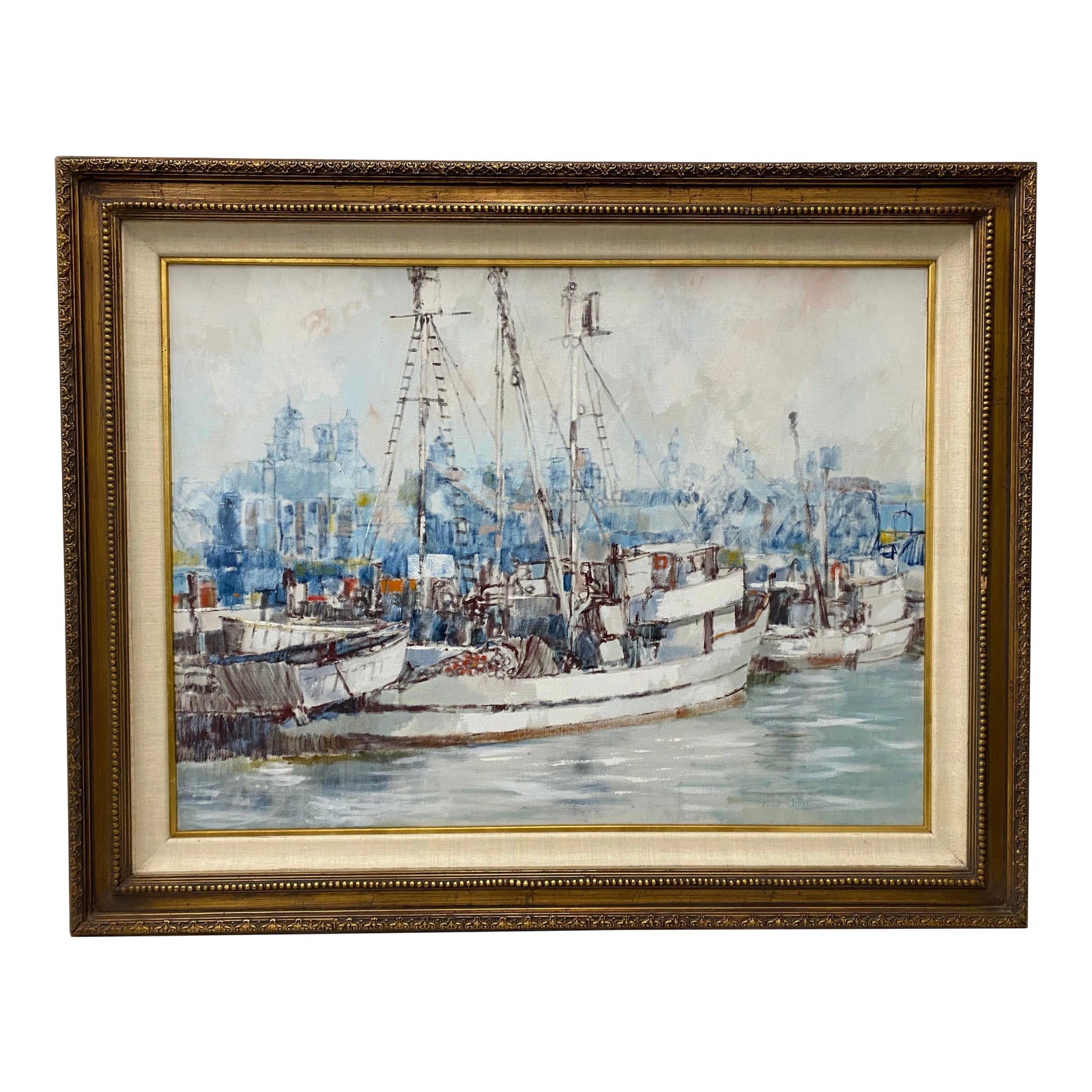 Anton Sipos (American, B.1938) California Harbor View Original Oil Painting C.1980 | Chairish