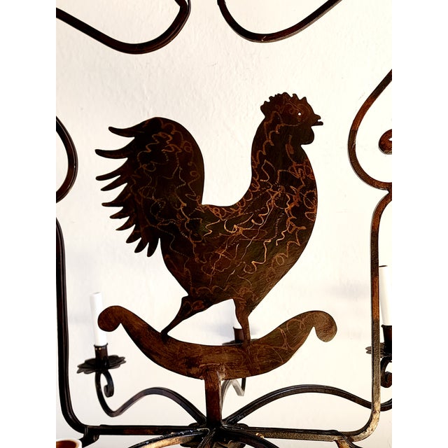 Vintage French Country Style Gilt Wrought Iron Rooster Chandelier ...