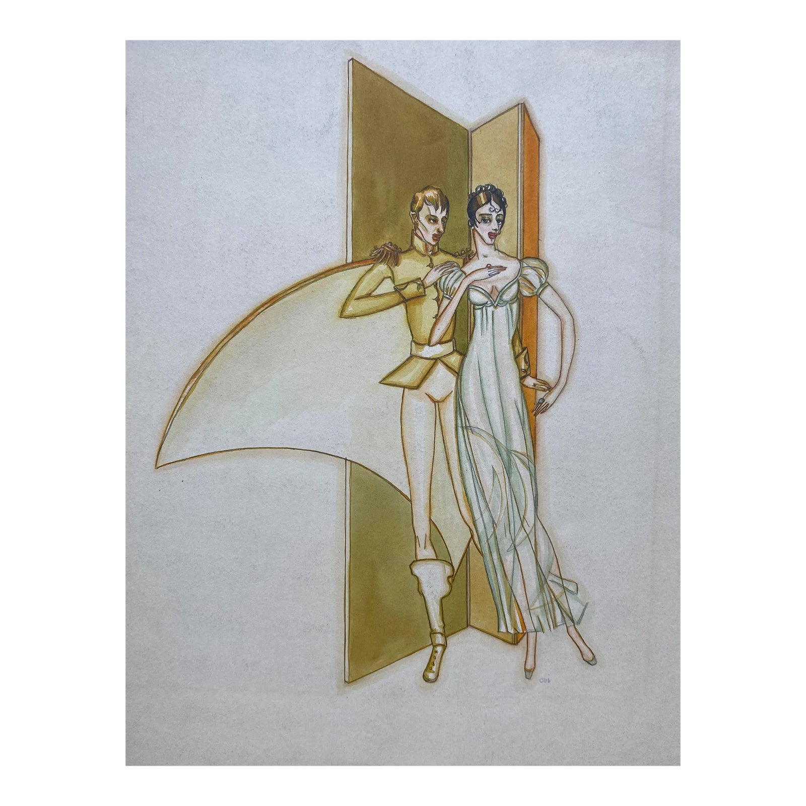 1930s Clifford Thompson Art Deco Figure Painting | Chairish