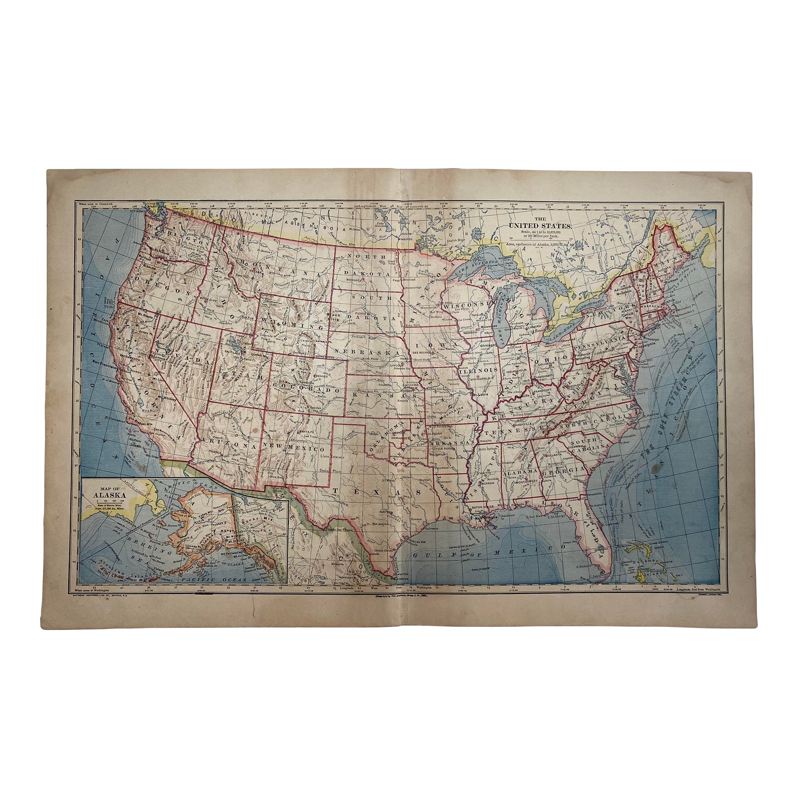 1883 Antique United States Map | Chairish