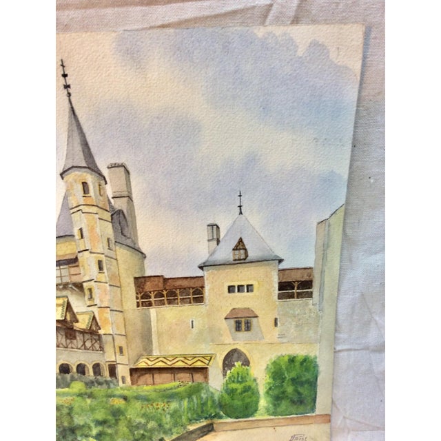 Mid 20th Century French Watercolor Painting of Chateau La Roche Pot ...