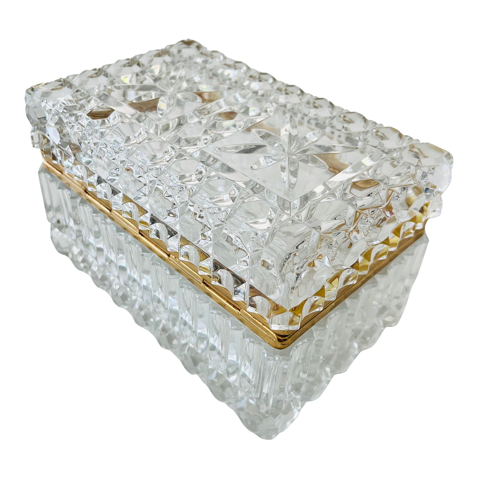 Large Mid Century French Crystal Casket Jewelry Box | Chairish