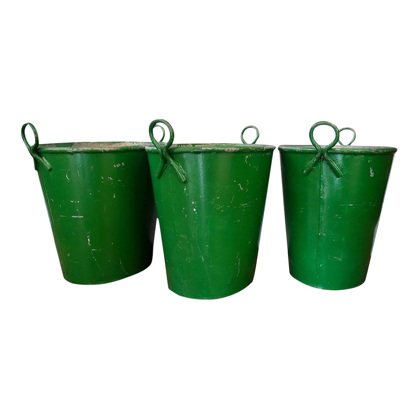 Early 20th Century Green Buckets- Set of 3 | Chairish