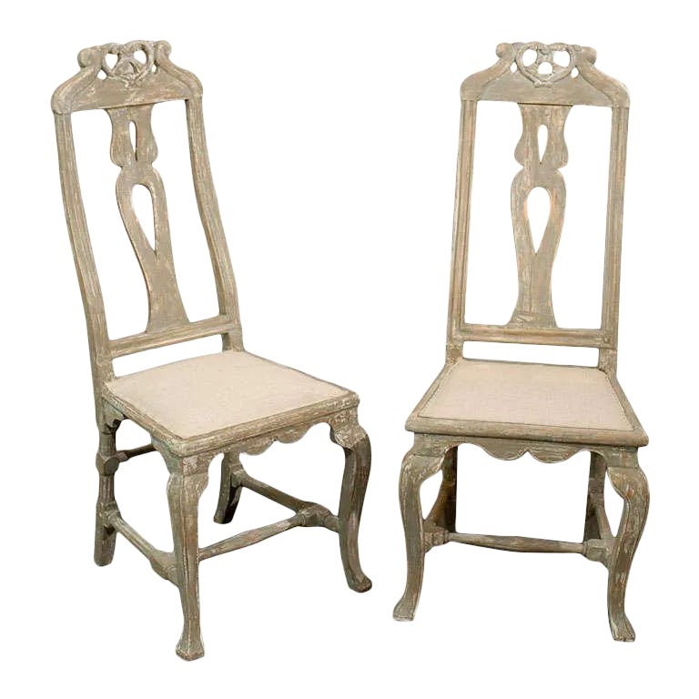 Swedish 18th Century Period Baroque Painted Wood Side Chairs - a Pair ...