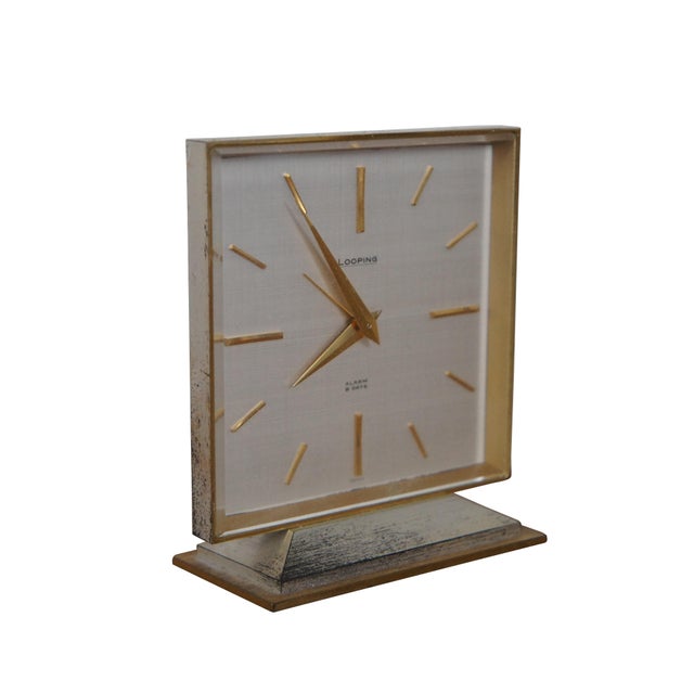 Mid Century Looping Swiss Square Brass 7 Jewel 8 Day Alarm Desk Clock ...