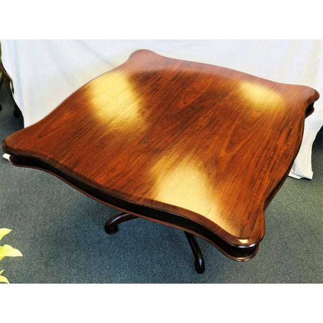 Mahogany & Walnut Square Center Table With Scalloped Corners on Turned ...