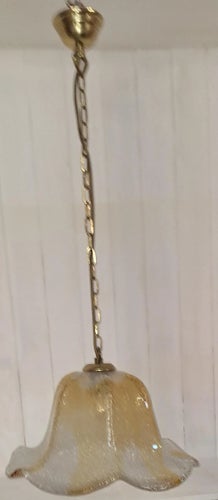 Italian Brass Ceiling Lamp with Tinted Ice Glass Shade, 1970s Pendant ...