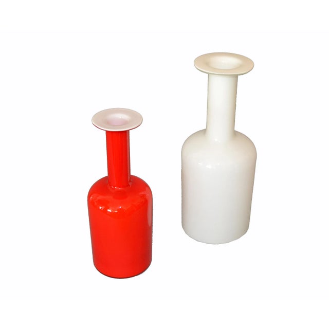 Danish Modern Hand Blown Otto Bauer Gulv Vase in Red & Milk Glass by ...