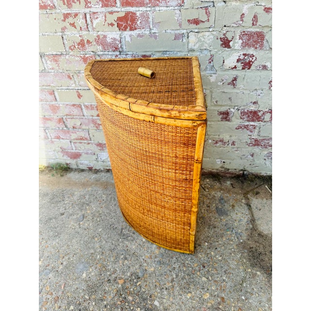 Vintage Coastal Rattan Corner Storage Box | Chairish
