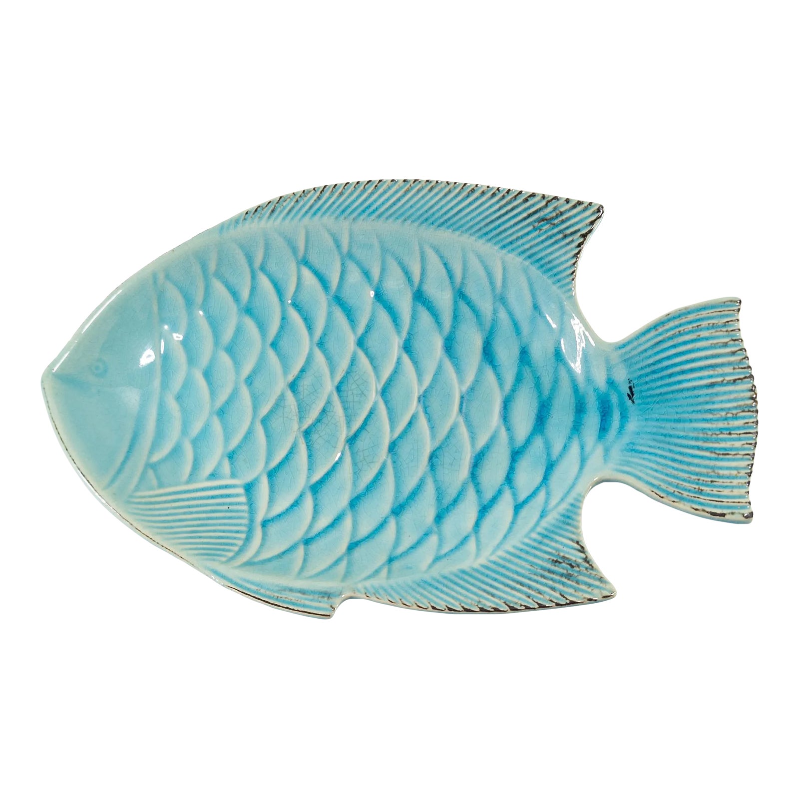 Mid-Century Contemporary Turquoise Blue Fish Shaped Art Pottery Dish ...