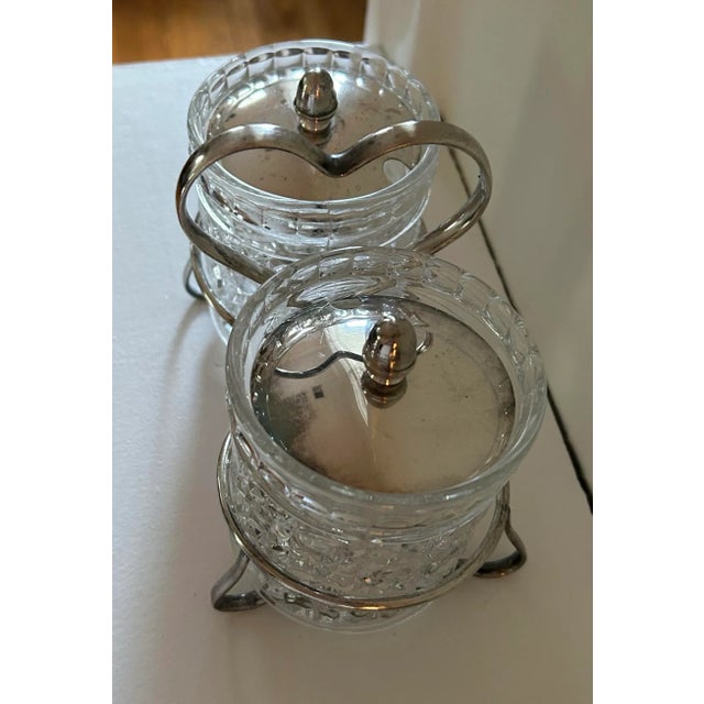 1950s Double Round Crystal Condiment Jars With Silverplate Caddy, Made ...