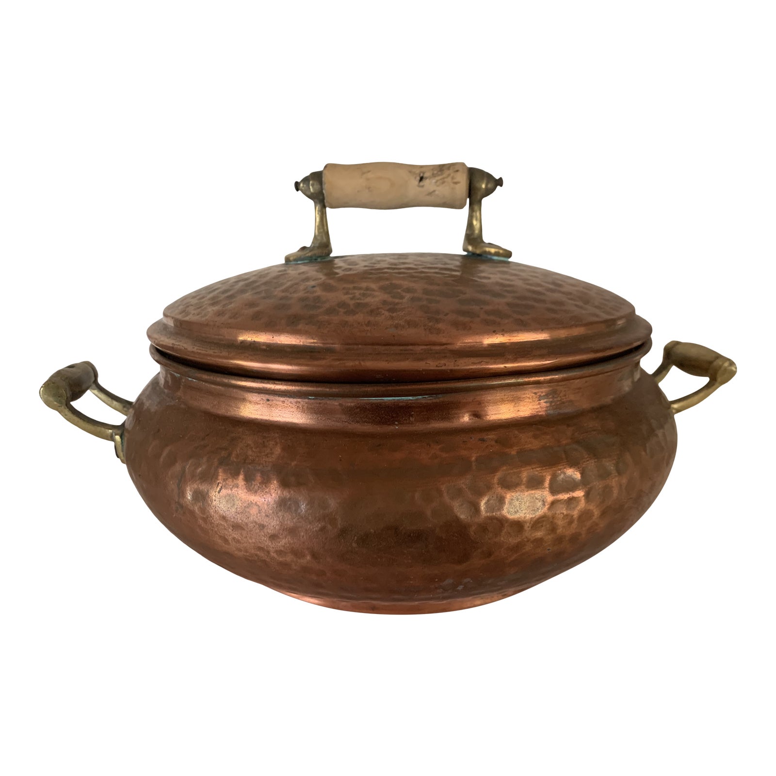 Vintage Hammered Copper Lidded Pot/Casserole With Copper & Wood Handles ...