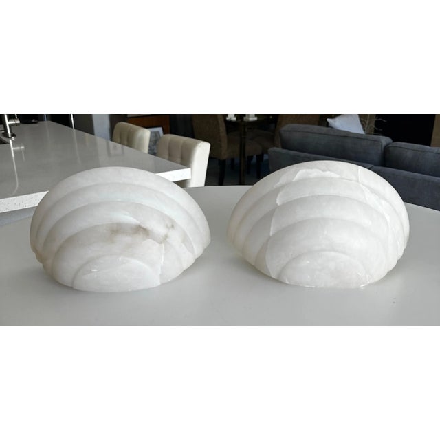 Pair Half Moon Alabaster Deco Style Wall Light Sconces | Chairish